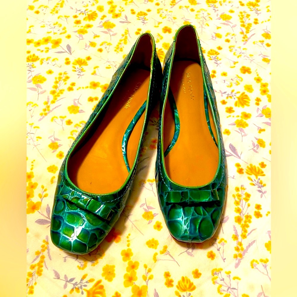 Kate Spade Emerald Green Alligator Flats With Tie Fro… - Gem